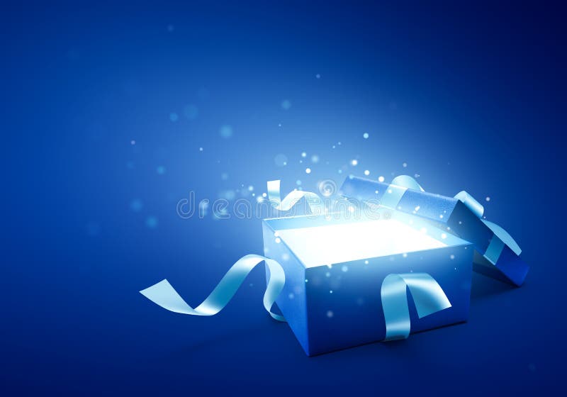Blue Open Gift Box with White Bow Stock Photo - Image of empty, gift ...