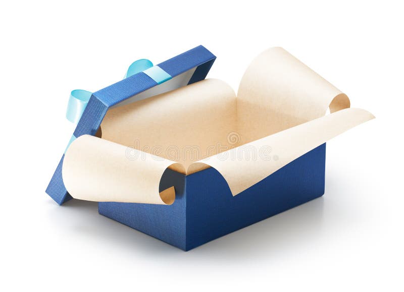 Blue Open Gift Box with White Bow Stock Photo - Image of empty, gift ...