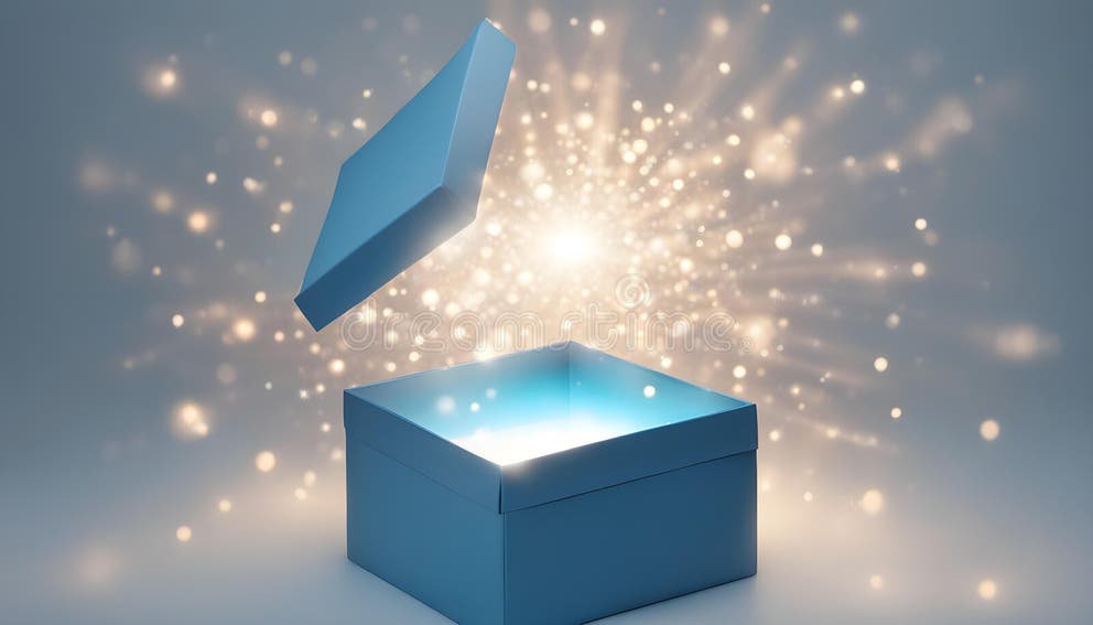 Blue Open Gift Box with Magical Light Stock Illustration - Illustration ...