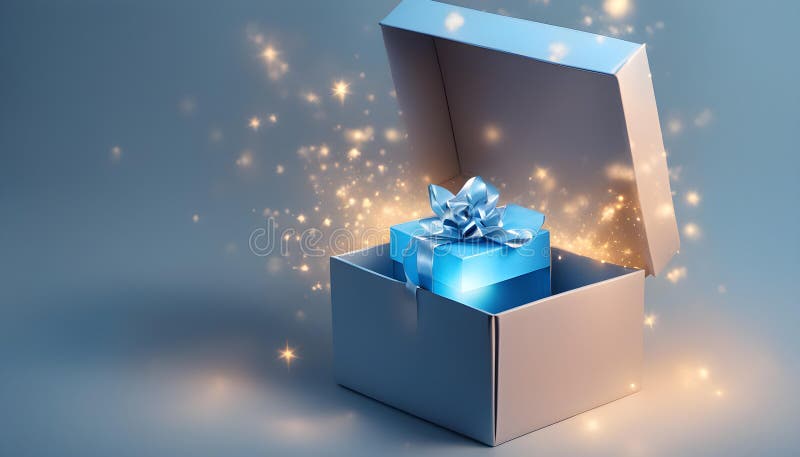 Blue Open Gift Box with Magical Light Stock Illustration - Illustration ...