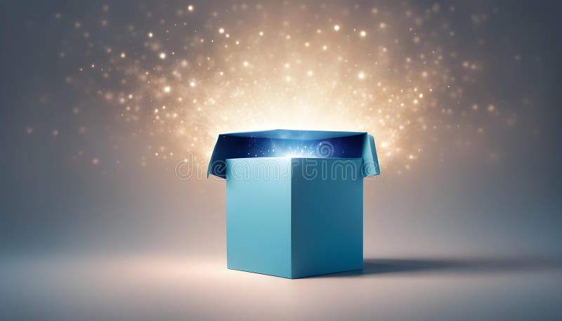 Blue Open Gift Box with Magical Light Stock Illustration - Illustration ...