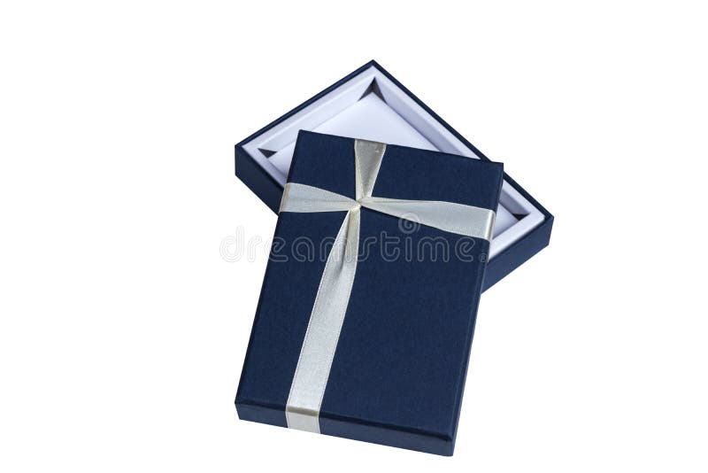 Blue Open Gift Box with White Bow Isolated on White Stock Photo - Image ...