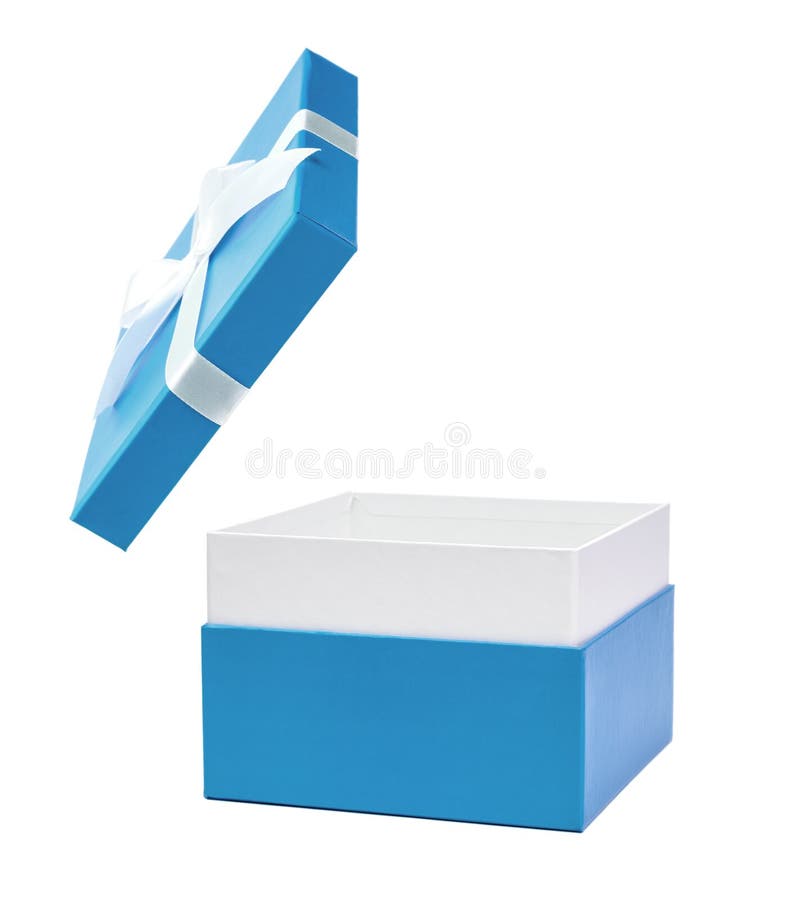 Blue Open Gift Box with White Bow Isolated Stock Photo - Image of ...