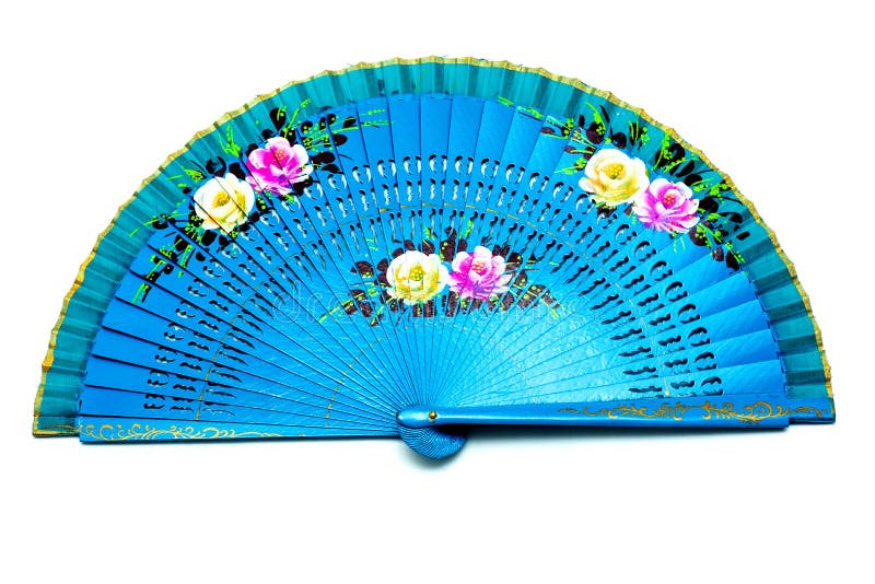 Blue Open Hand Fan Isolated on a White Background Stock Image - Image ...