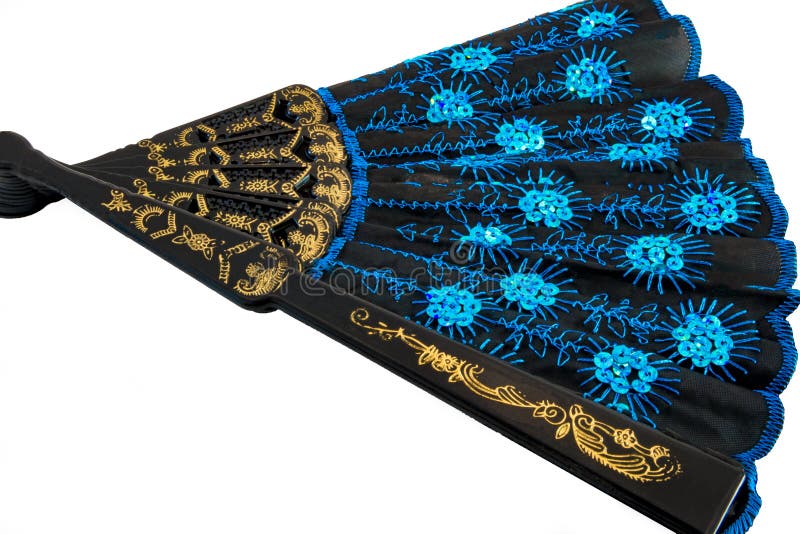 Blue Open Hand Fan on a White Background Stock Image - Image of ...