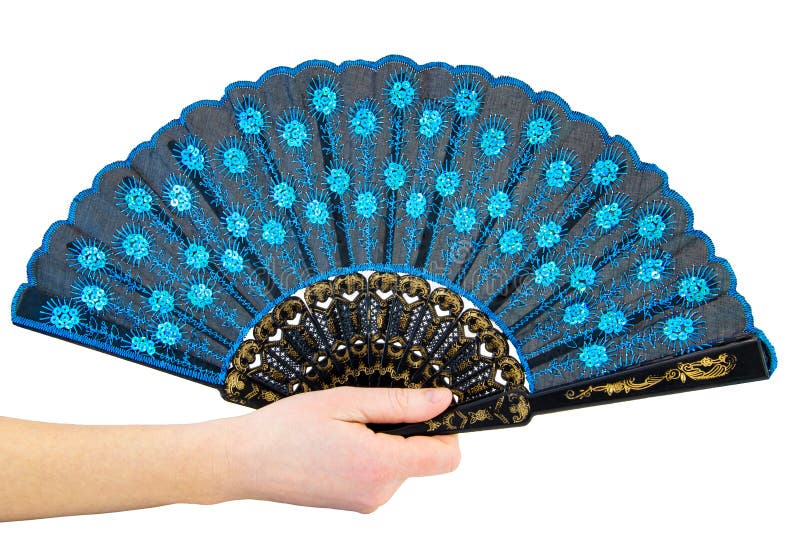 Blue Open Hand Fan on a White Background Stock Image - Image of empty ...