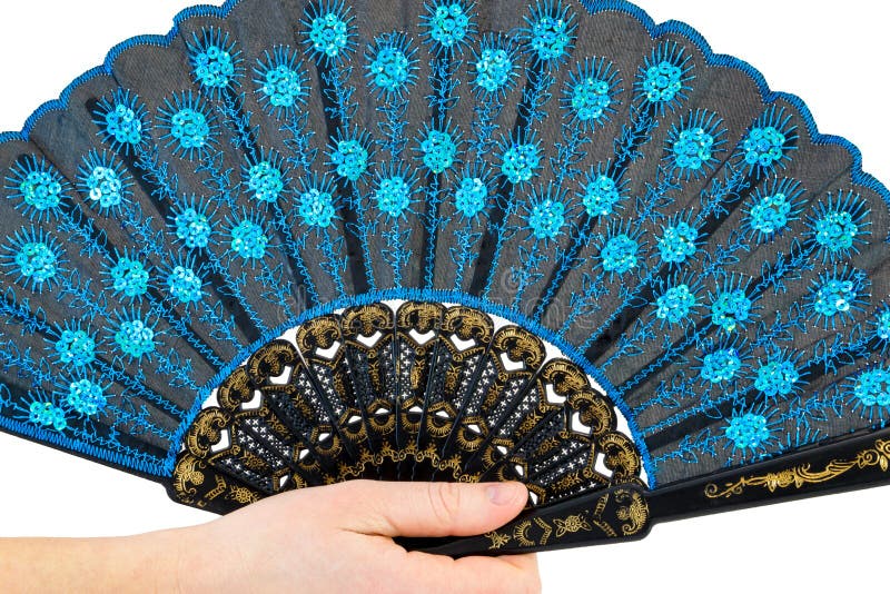 Blue Open Hand Fan on a White Background Stock Photo - Image of folding ...