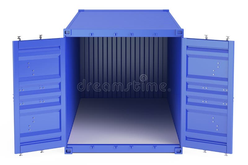 Blue Opened Empty Cargo Container, Front View. 3D Rendering Stock ... Blue Opened Empty Cargo Container, Front View. 3D Rendering Stock ...