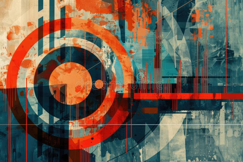 A Blue and Orange Abstract Painting with a Target in the Center. AIG51A ...