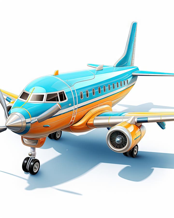 A Blue and Orange Airplane is on a White Background with a Shadow ...