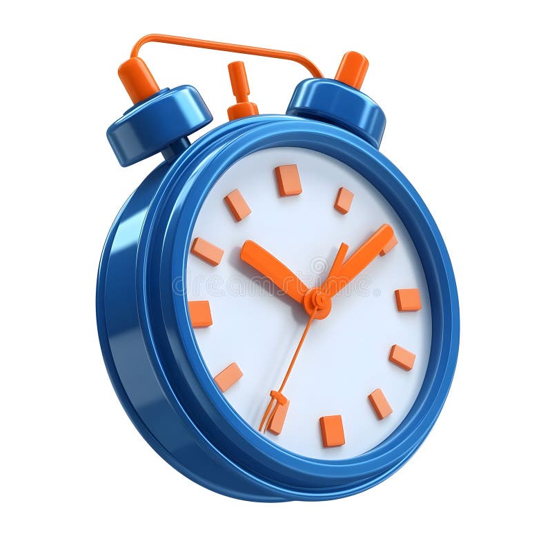 Blue and Orange Alarm Clock with White Face and Orange Hands Stock ...