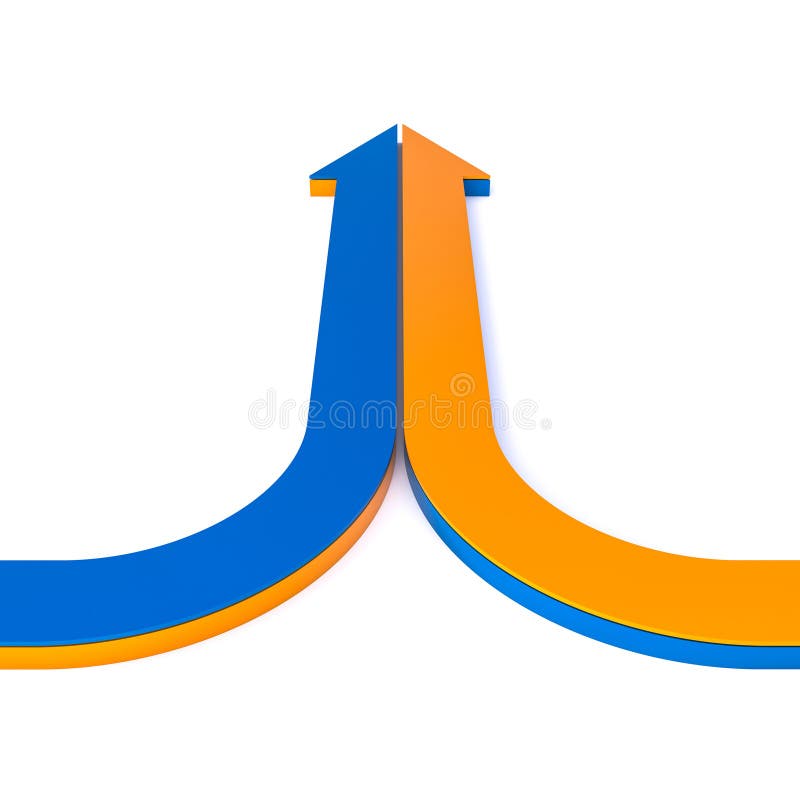 Blue and Orange Arrows Converging on a White Background. Stock ...