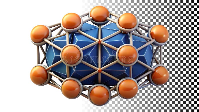 Blue and Orange Atom Model, Science and Molecular Structure Png ...
