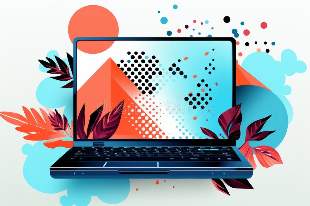 Blue and Orange Background Illustration with Netbook Design for Graphic ...