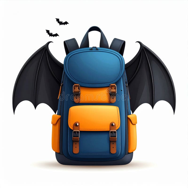 Blue and Orange Backpack with Bat Wings Stock Illustration ...