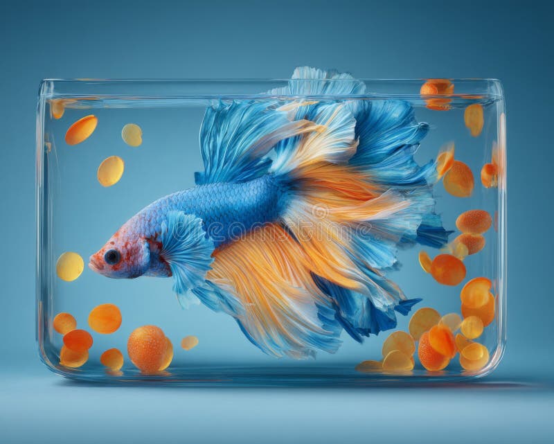 Blue and Orange Betta Fish in Glass Tank Stock Illustration ...