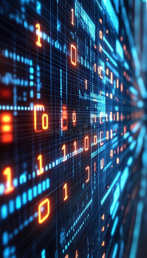 Blue and Orange Binary Code Data Flowing through Cyberspace, Technology Background, Big Data ...