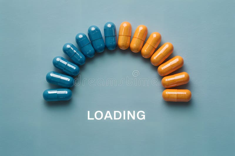 Blue and Orange Capsules in Semi Circle, LOADING Text at Bottom Stock ...