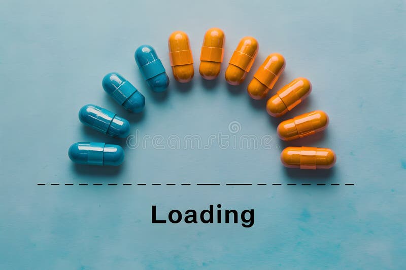 Blue and Orange Capsules in Semi Circle, LOADING Text at Bottom Stock ...