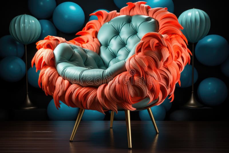 A Blue and Orange Chair Sitting in Front of a Bunch of Balloons Stock ...