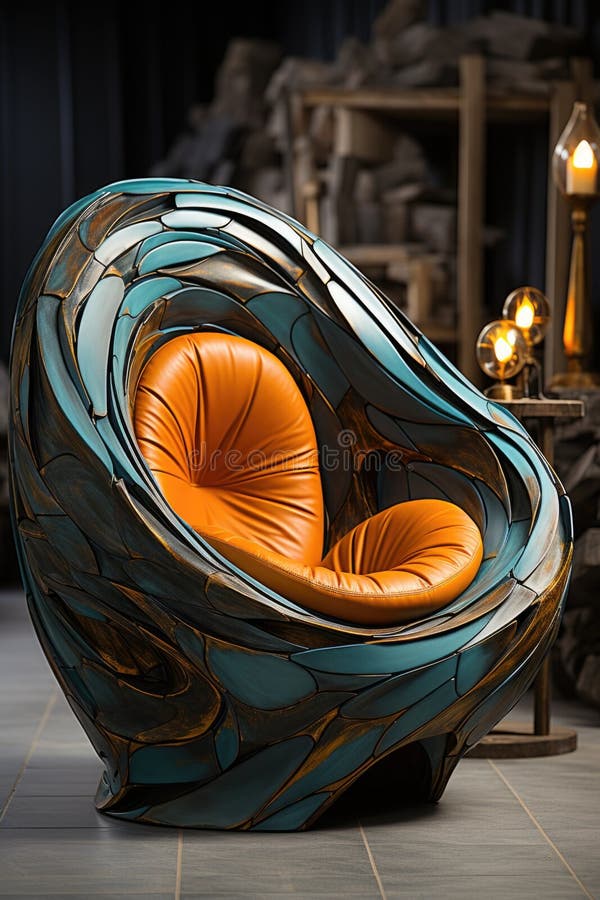 A Blue and Orange Chair Sitting on Top of a Tiled Floor, Mango Chair ...