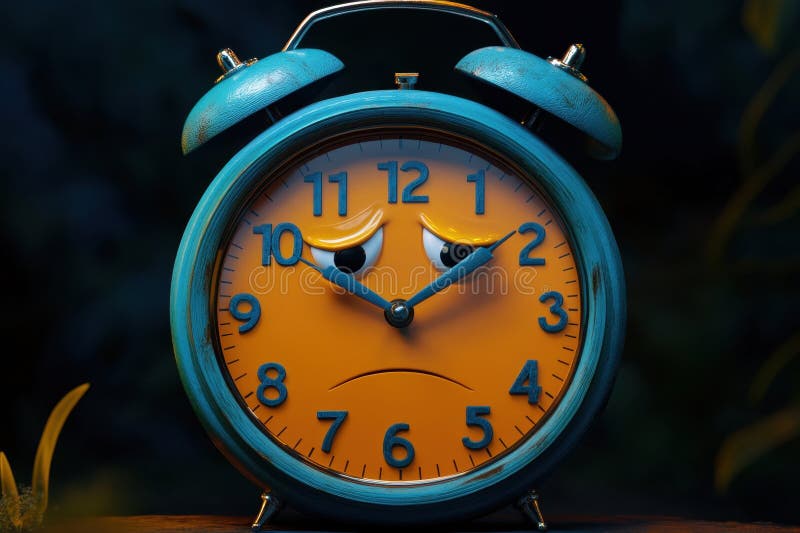 A Blue and Orange Clock with a Sad Face on it Stock Illustration ...