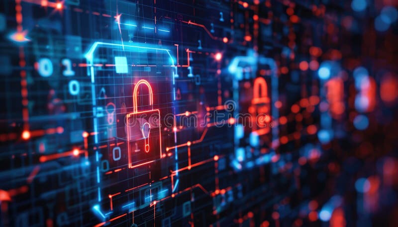 A Blue and Orange Computer Screen with a Blue Lock on it by AI ...