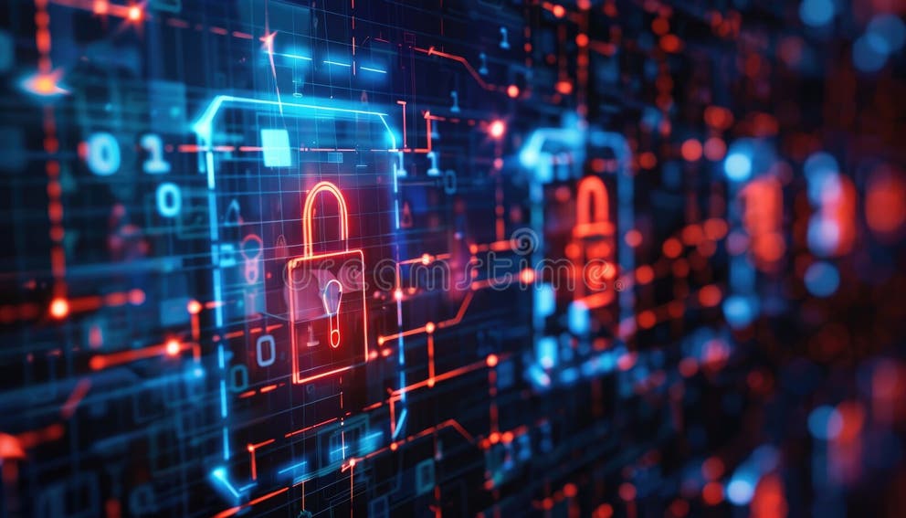 A Blue and Orange Computer Screen with a Blue Lock on it by AI ...