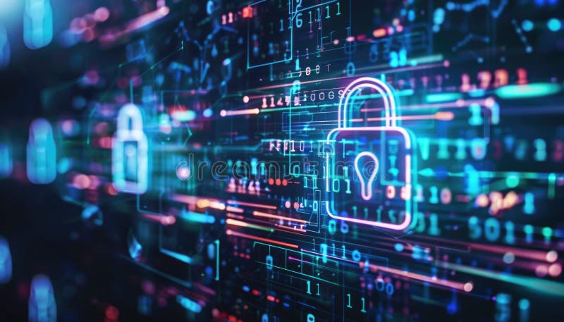 A Blue and Orange Computer Screen with a Blue Lock on it by AI ...