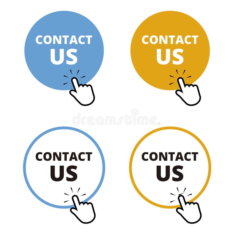 Blue and Orange Contact Us Round Button with a Hand Clicking on a White ...