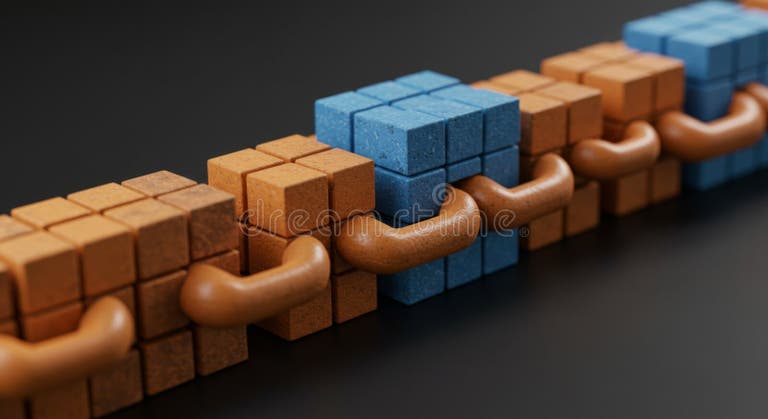 Blue and Orange Cubes Linked in a Chain on Dark Background Stock ...