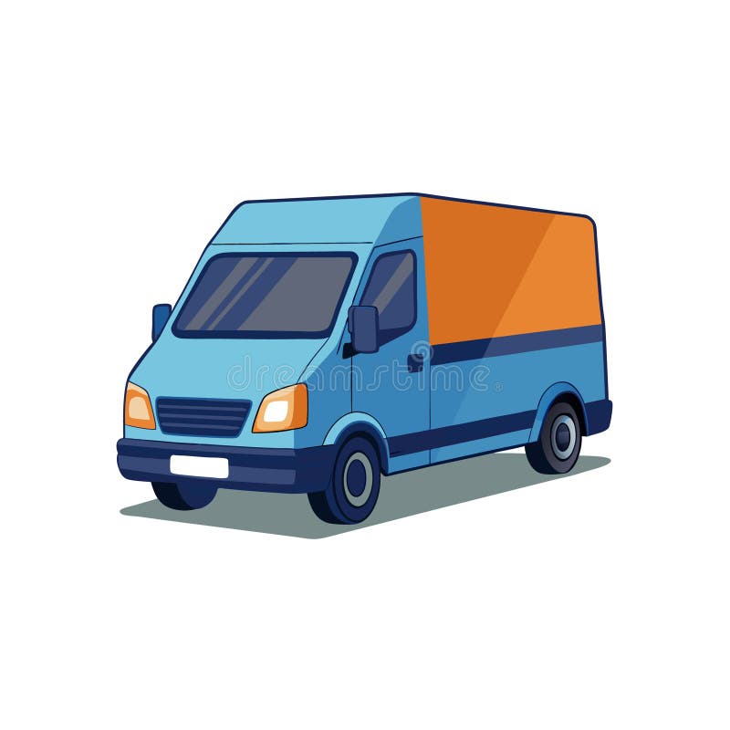 Blue and Orange Delivery Van Cartoon Vector Illustration Stock ...