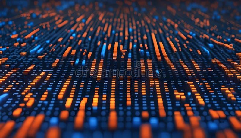 Blue and Orange Digital LED Cells on Digital Display or Screen ...