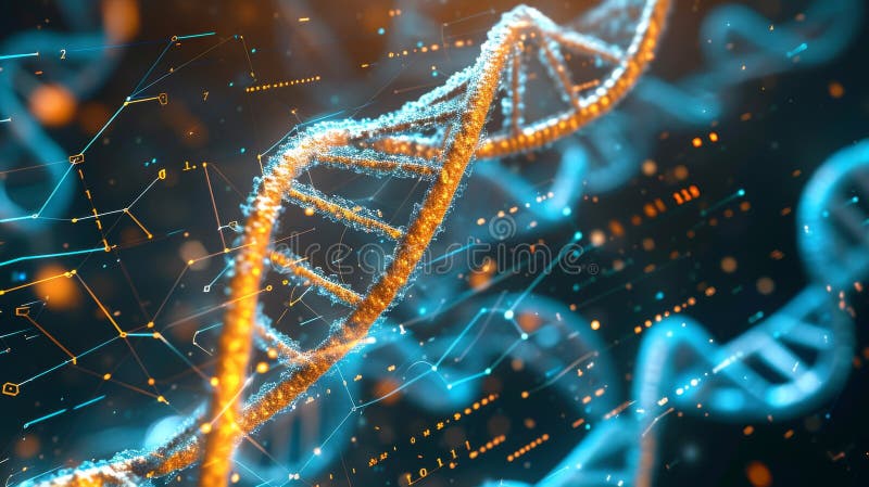 Blue and Orange Digital DNA Strands with Scientific Data Integration ...