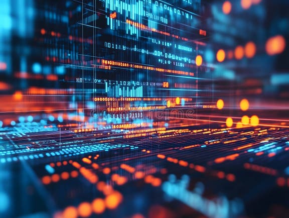 Binary Code Background. Blue and Orange Digital Landscape Displaying ...