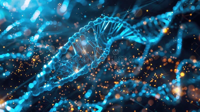 A Blue and Orange DNA Strand with a Lot of Sparkles Stock Illustration ...