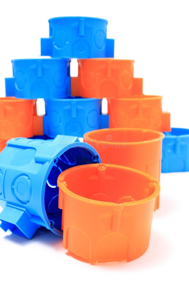 Blue and Orange Electrical Boxes on White Background Stock Image ...