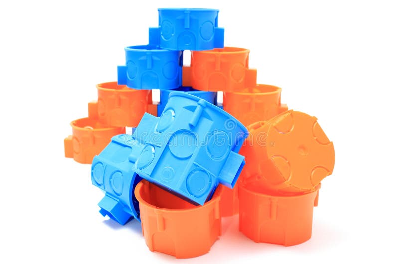 Blue and Orange Electrical Boxes on White Background Stock Image ...