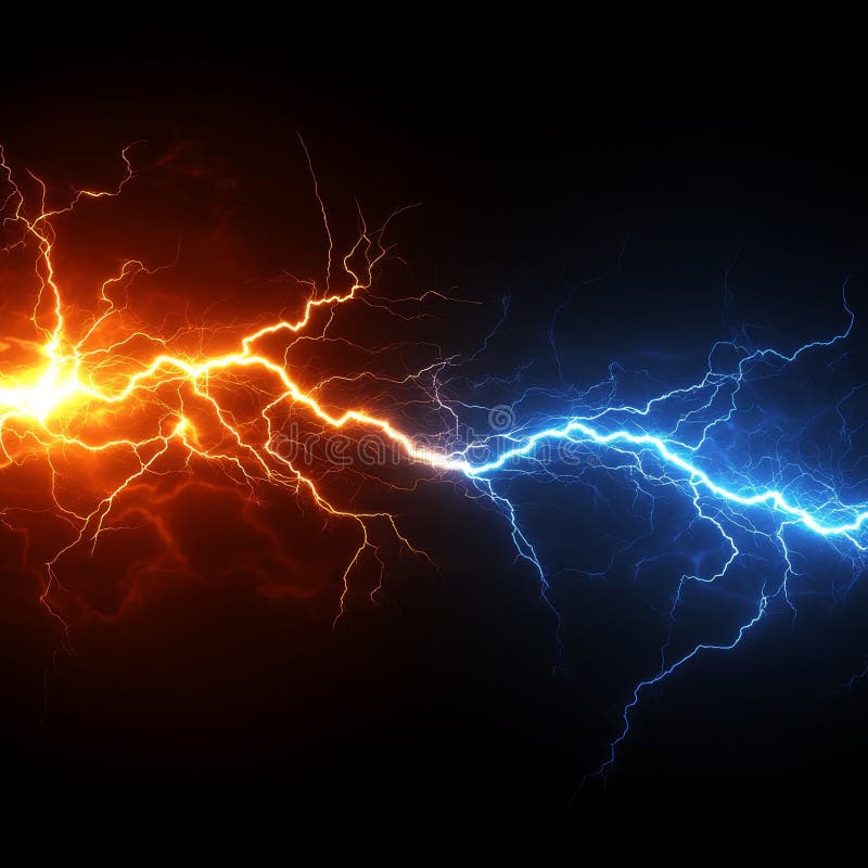 Blue and Orange Electrical Lightning Strike Collision on Black ...