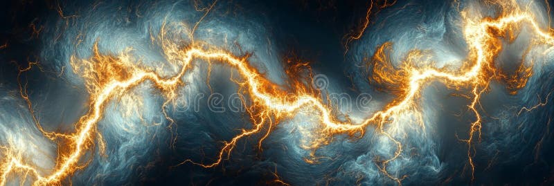 Blue and Orange Electrical Storm, Abstract Fractal Lightning Background ...