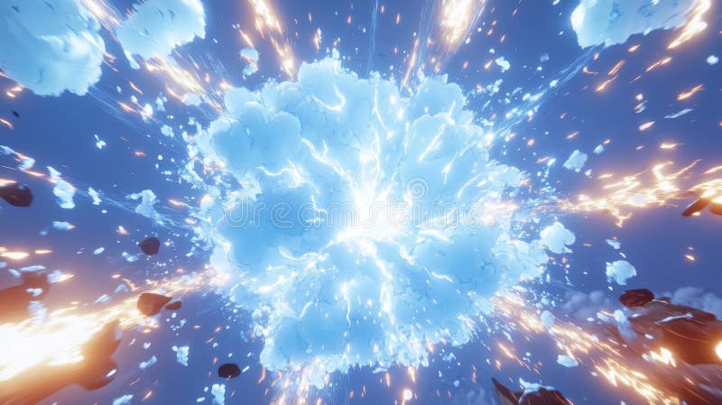 Blue and Orange Energy Explosion with Glowing Sparks Stock Illustration ...