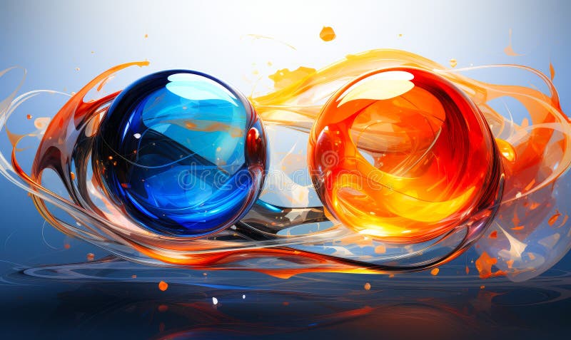 Blue and Orange Energy Orbs in Cosmic Dance - Abstract Forces of ...