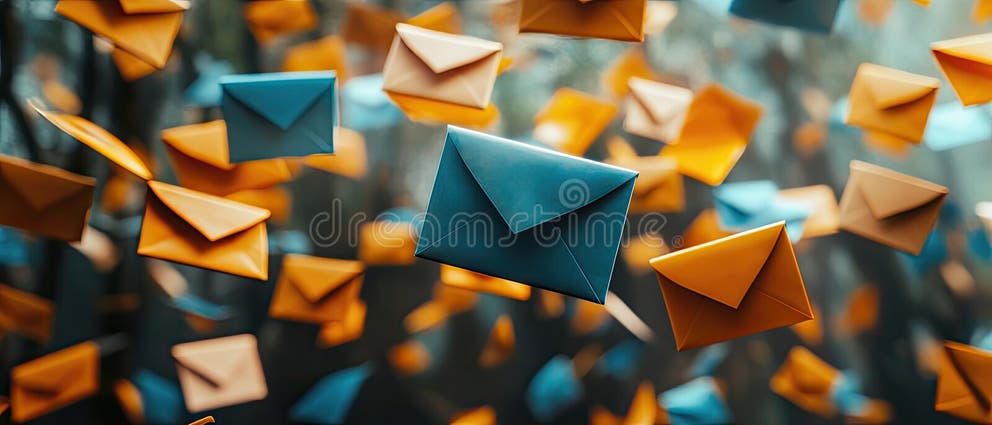 Blue and Orange Envelopes Falling through the Air Stock Illustration ...