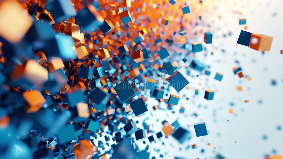 Blue and Orange Exploding Cube Data Network Stock Illustration ...