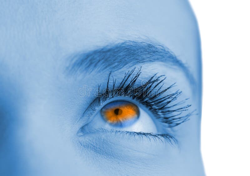 Blue and Orange Eye on Blue Face Stock Image - Image of digitally ...