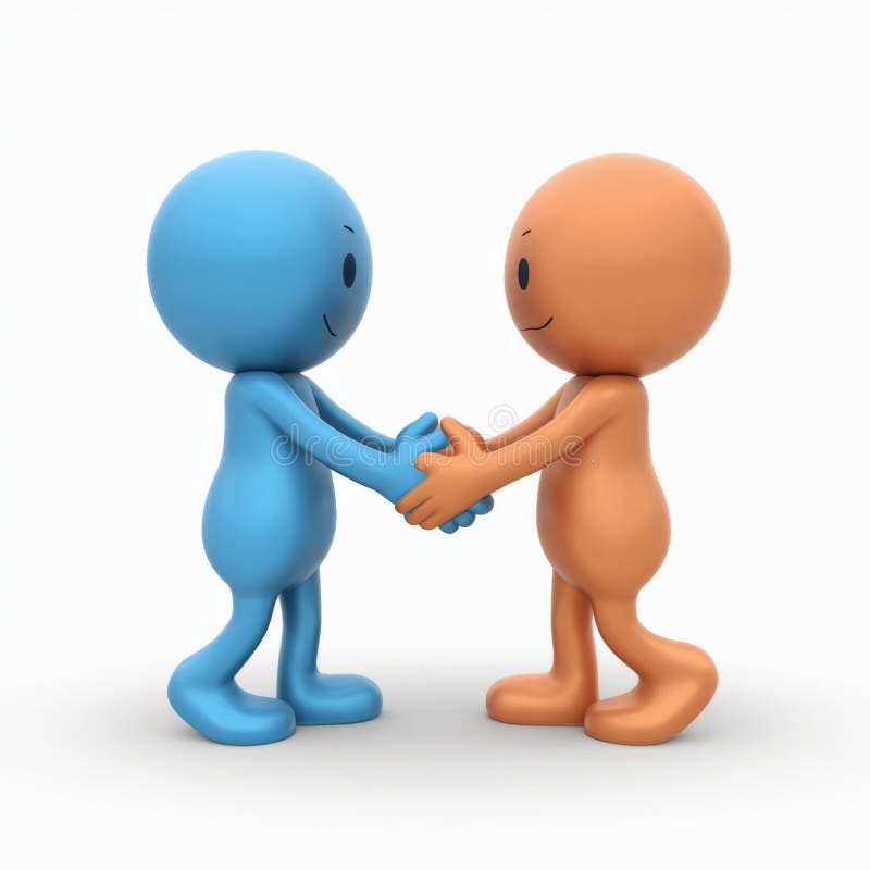 Blue and Orange Figures Shaking Hands Representing Unity and ...