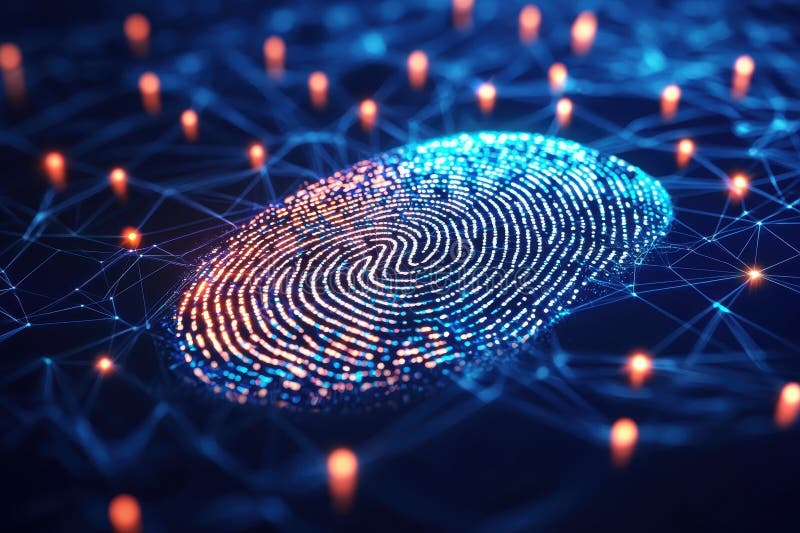 A Blue and Orange Fingerprint is Shown in a Pattern of Lines and Dots ...