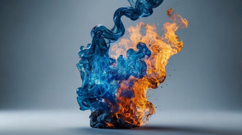 Blue and Orange Fire Burning on Grey Background Stock Photo - Image of ...