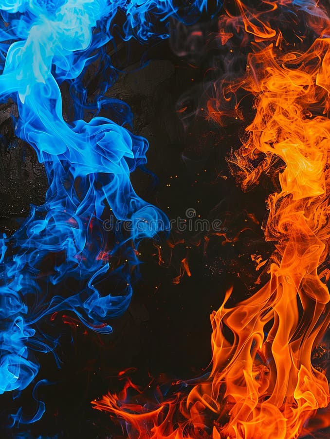 A Blue and Orange Fire and Smoke on a Black Background Stock Photo ...