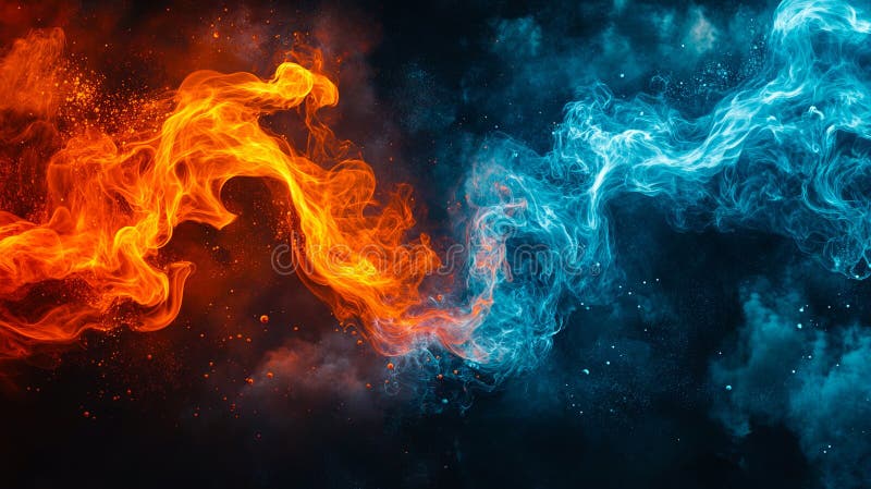A Blue and Orange Fire and Smoke on a Black Background Stock Photo ...